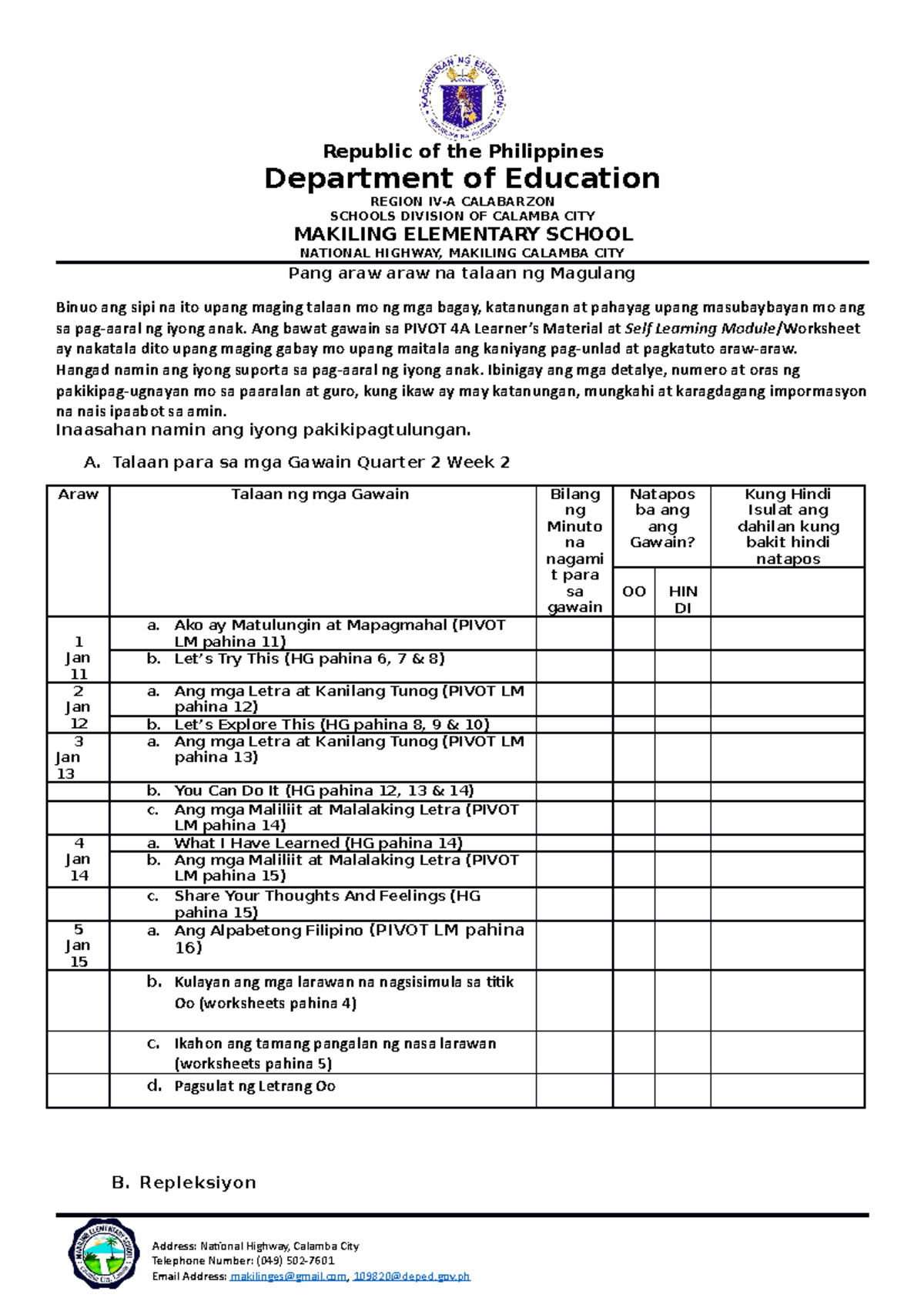 Talaan-Q2W2 - sample work - Republic of the Philippines Department of ...