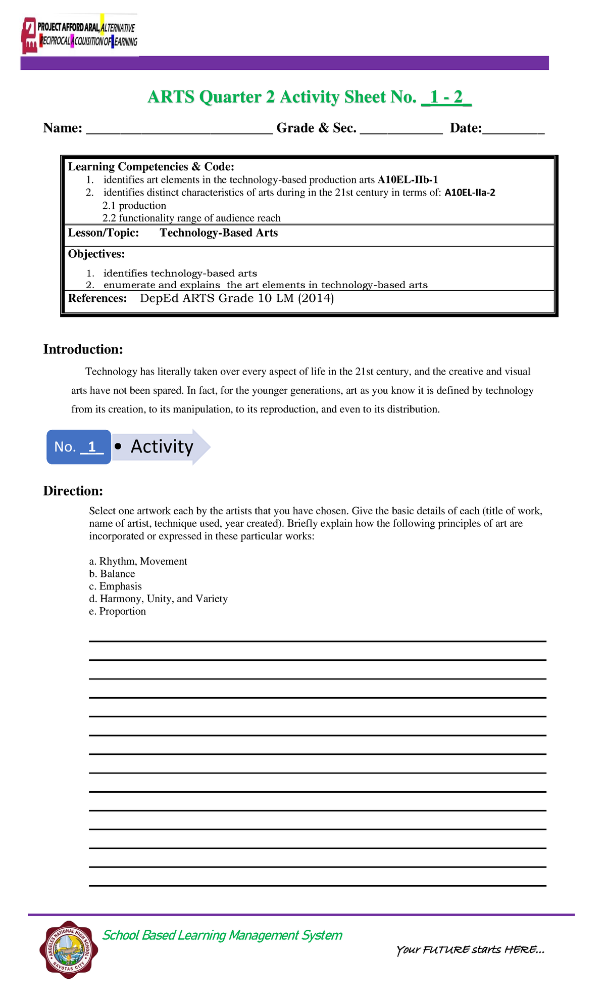 Mapeh Activity Sheets - School Based Learning Management System Your ...