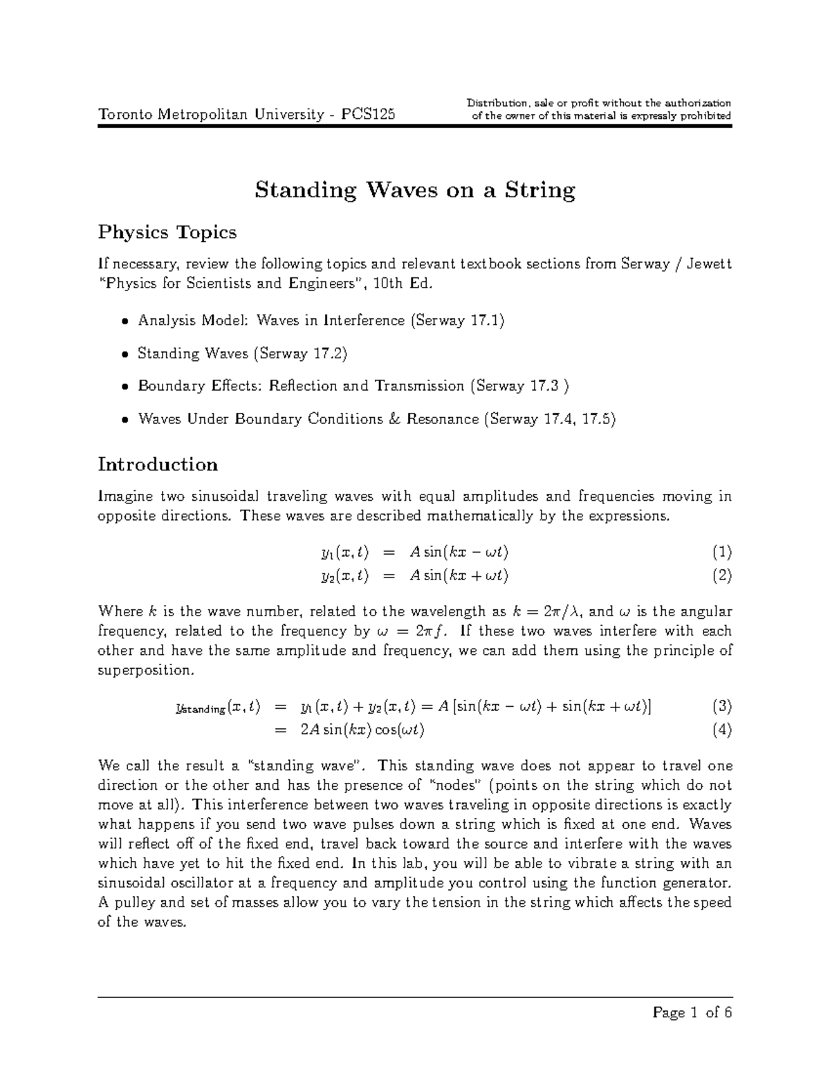 Standing Waves - W24 - Toronto Metropolitan University - PCS of the ...