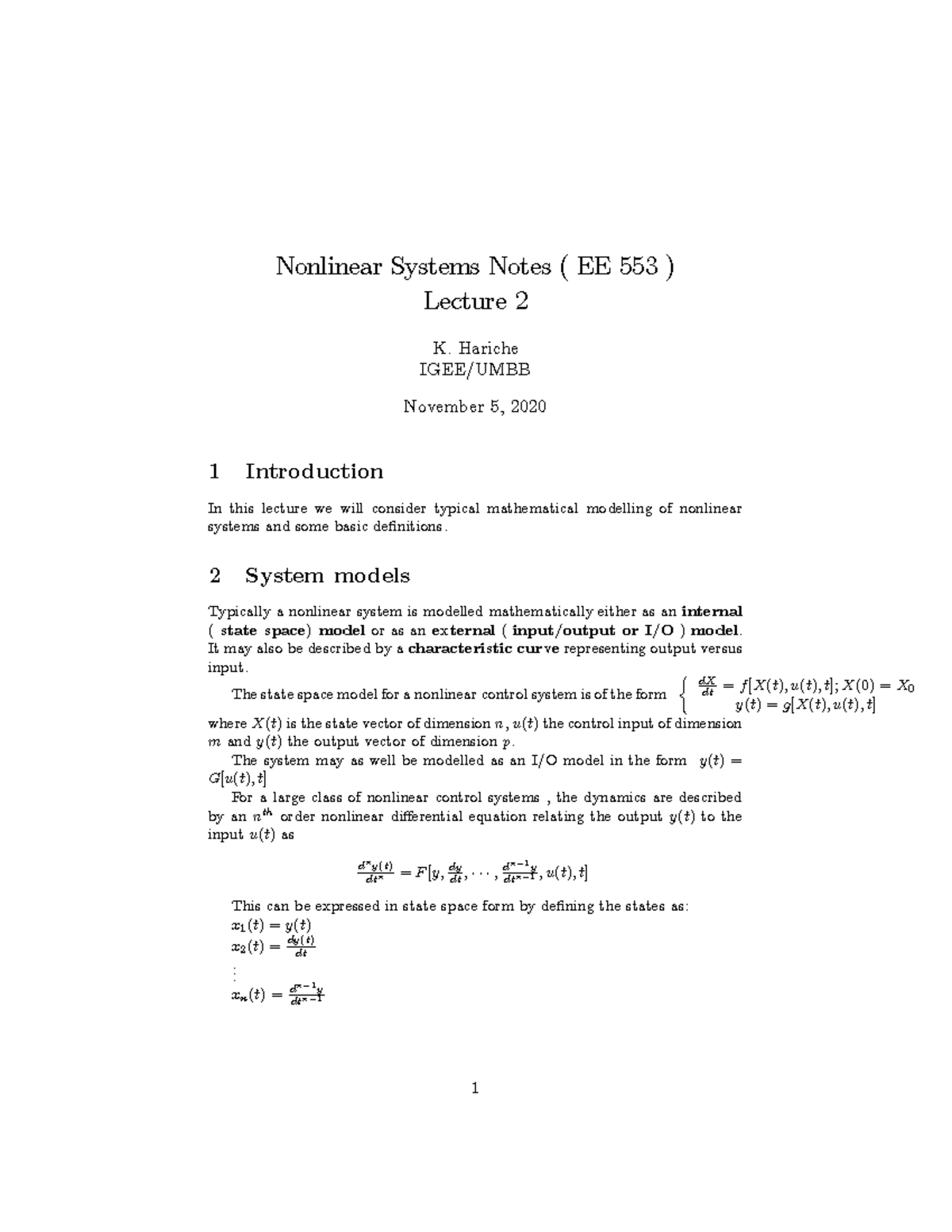 EE553 Lect2:basic definitions - Nonlinear Systems Notes ( EE 553 ...