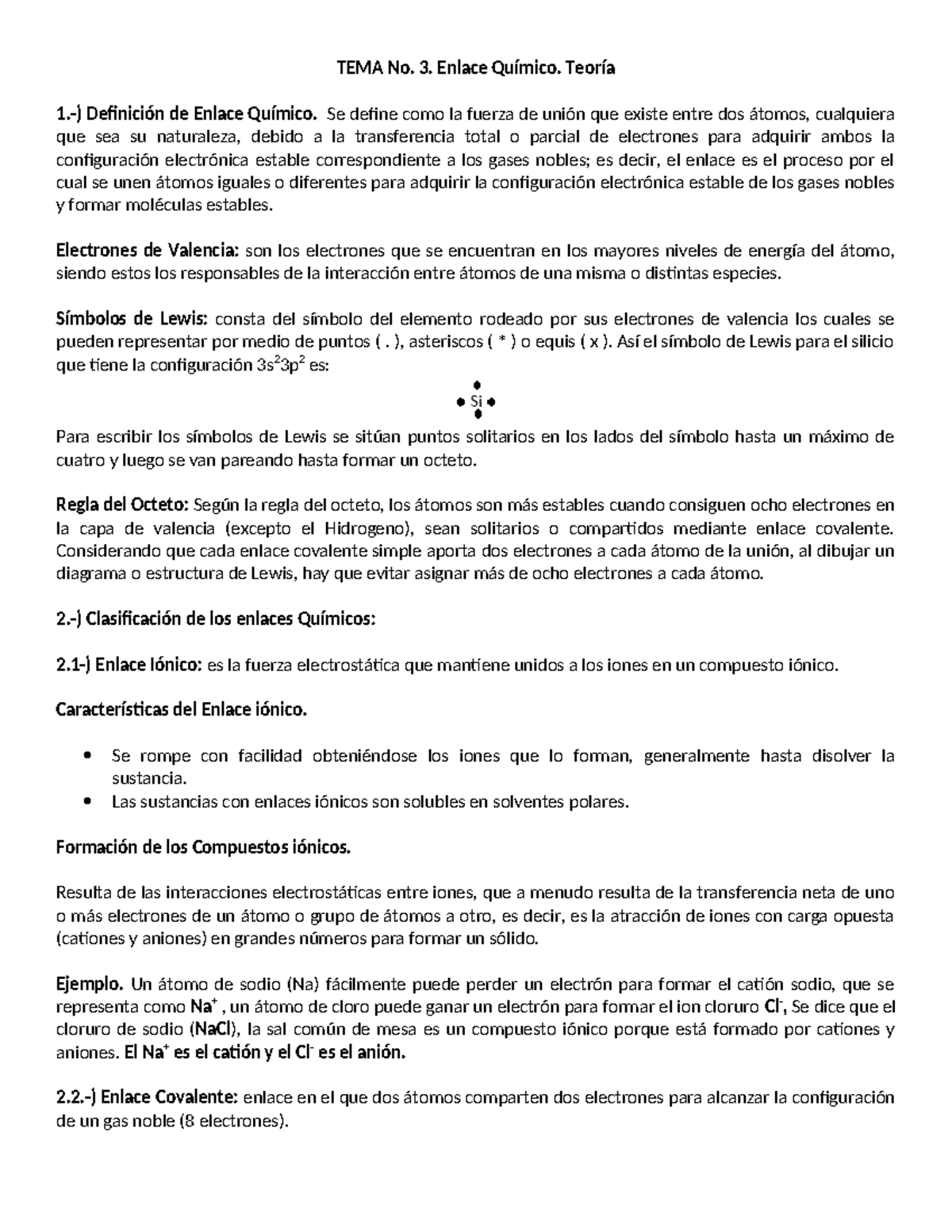 TEMA No 3 Enlace Quimico - TEMA No. 3. Enlace Químico. Teoría 1 ...