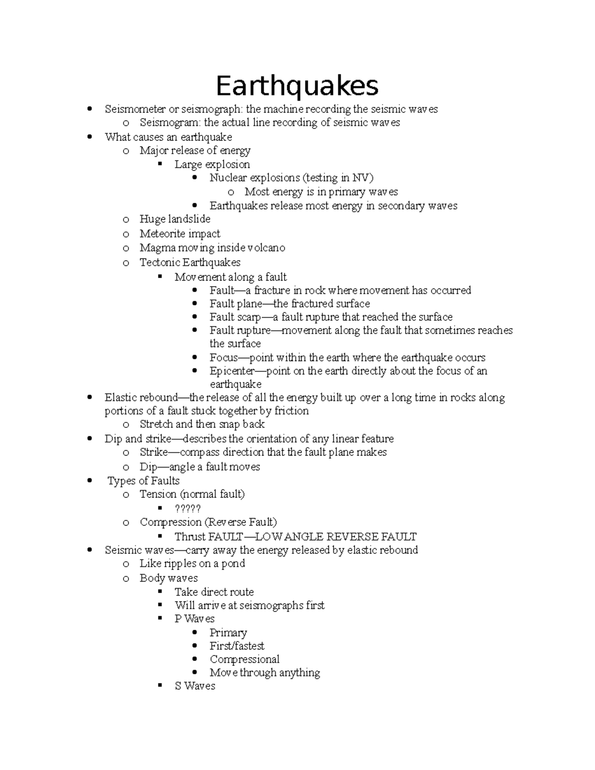 Chapter 2 Class Notes - Lambert lecture on earthquakes. - Earthquakes ...