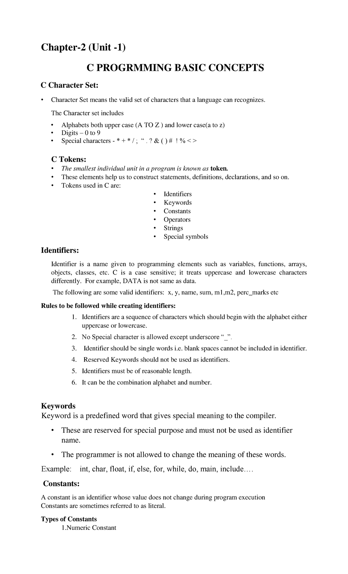C Program Basics 1 3 Chapter 2 Unit 1 C Progrmming Basic Concepts C Character Set