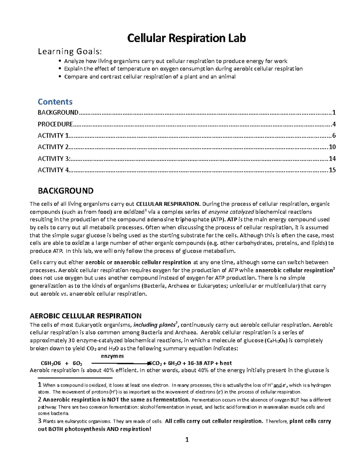 F21 06 Respiration Lab Packet - Cellular Respiration Lab Learning Goals ...