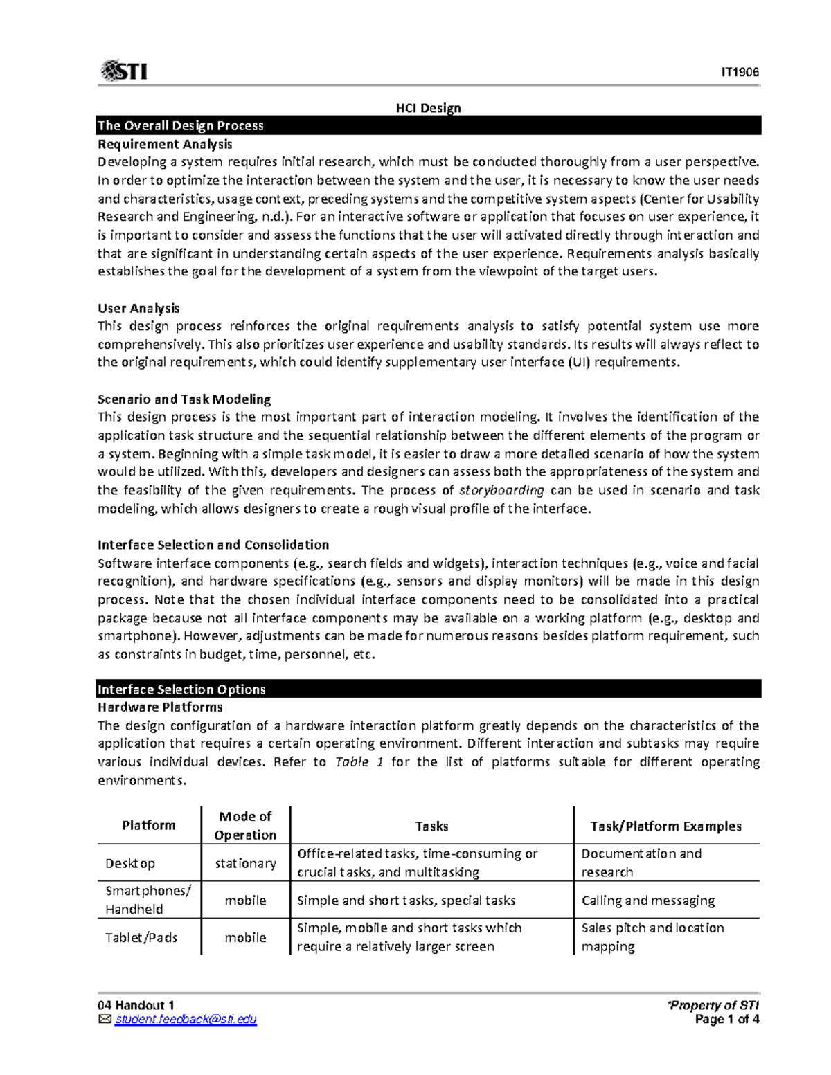 HCI Design - Task Performance - 04 Handout 1 *Property of STI HCI Design The Overall Design ...