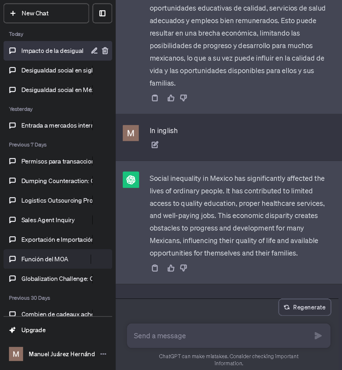 Chat GPT - Hhjbh - New Chat Upgrade Desigualdad social en siglo XI ...