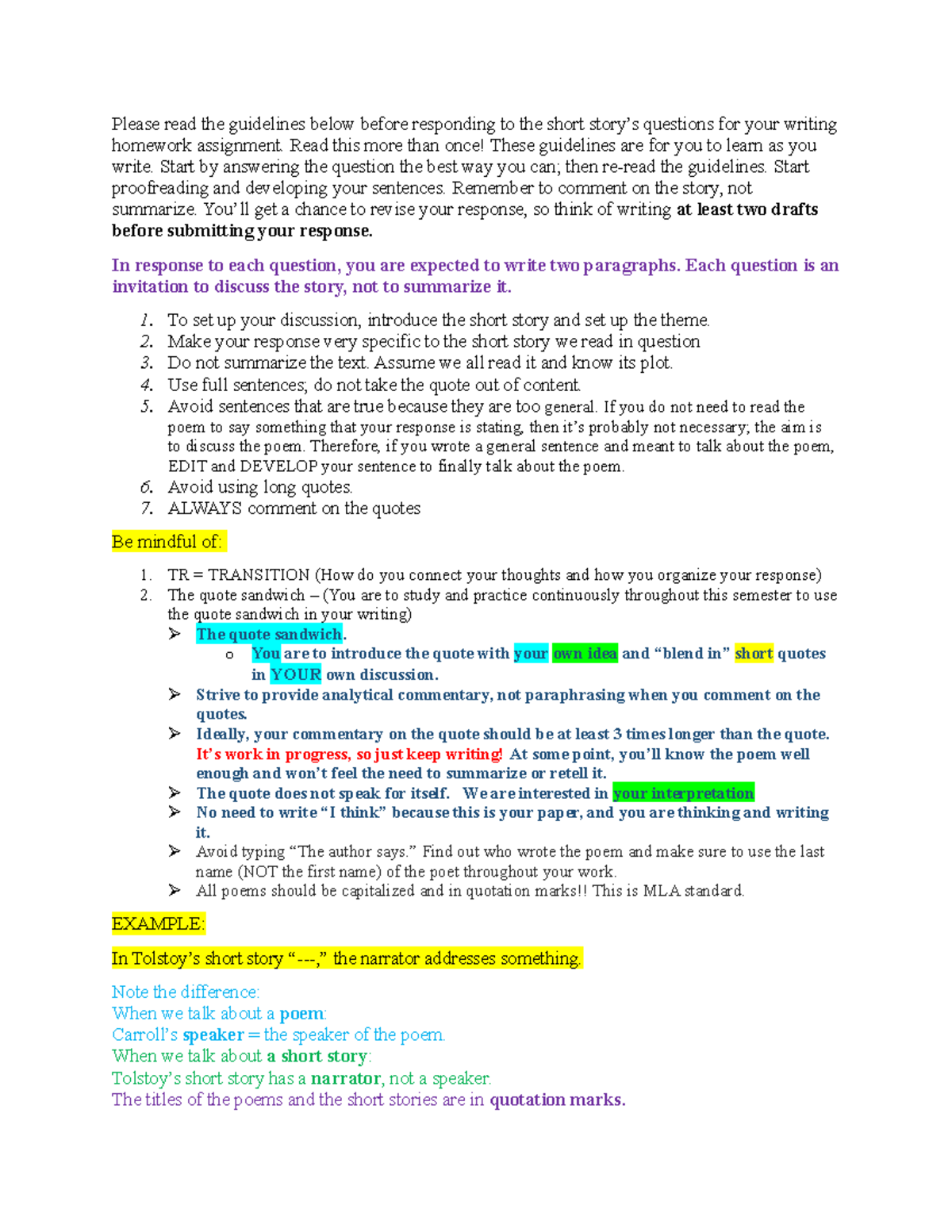 How to answer the questions for the texts - guidelines - Please read ...