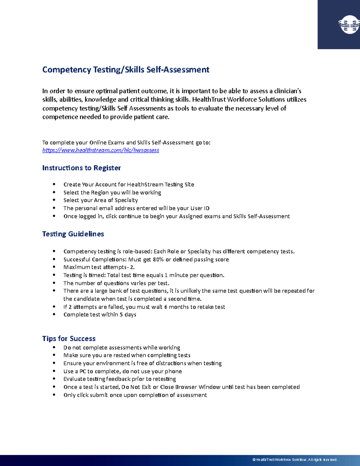 Competency Testing Skills Self-Assessment - Competency Testing/Skills ...