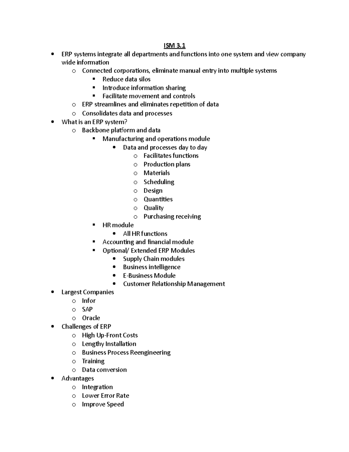 ISM Lesson 3.1 Notes - ISM 3. ERP systems integrate all departments and ...