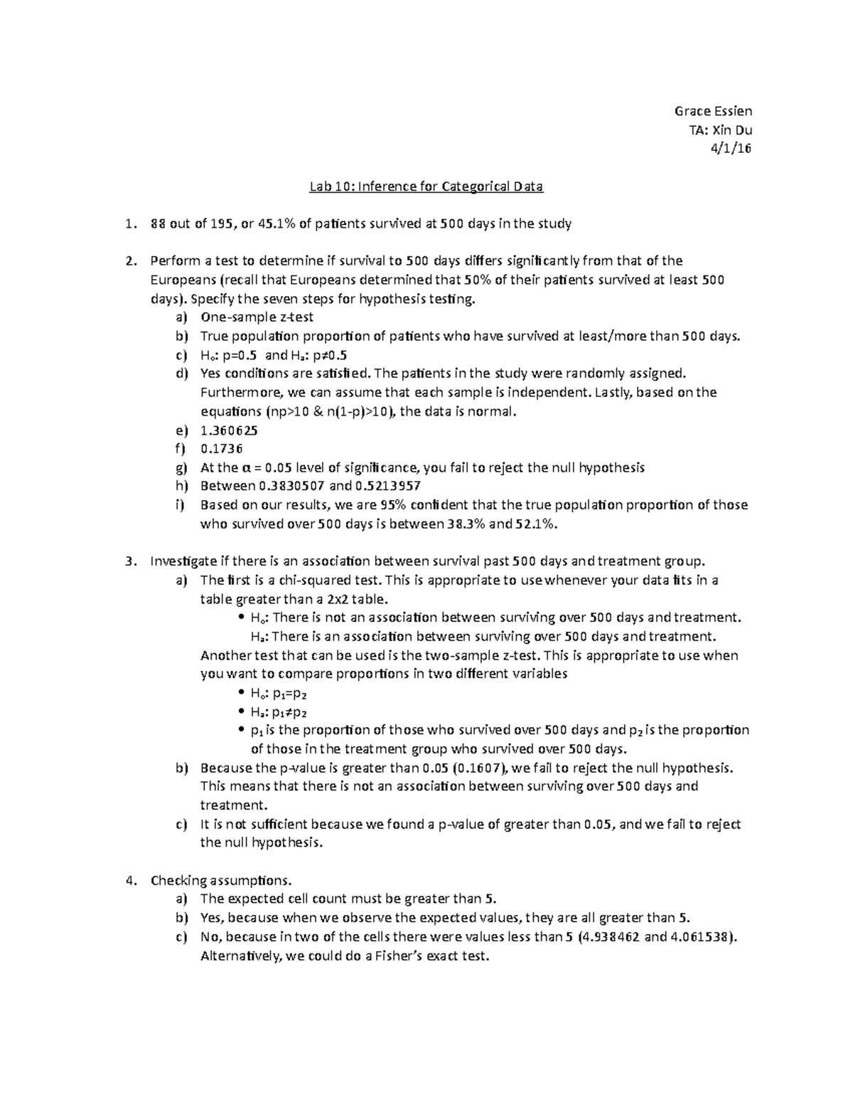 Lab 10 (4-1) - qtm lab assignment - Grace Essien TA: Xin Du 4/1/16 Lab ...