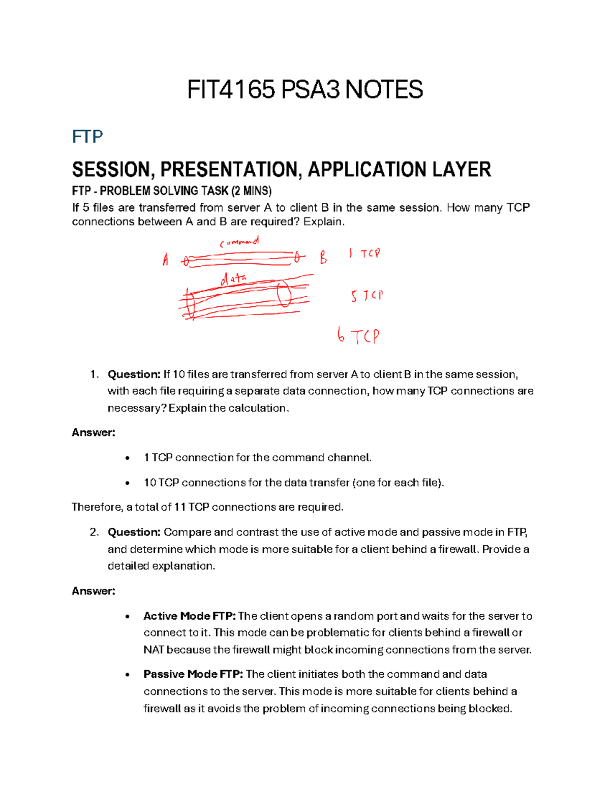FIT4165 PSA3 Notes - FIT4165 PSA3 NOTES FTP Question: If 10 files are ...