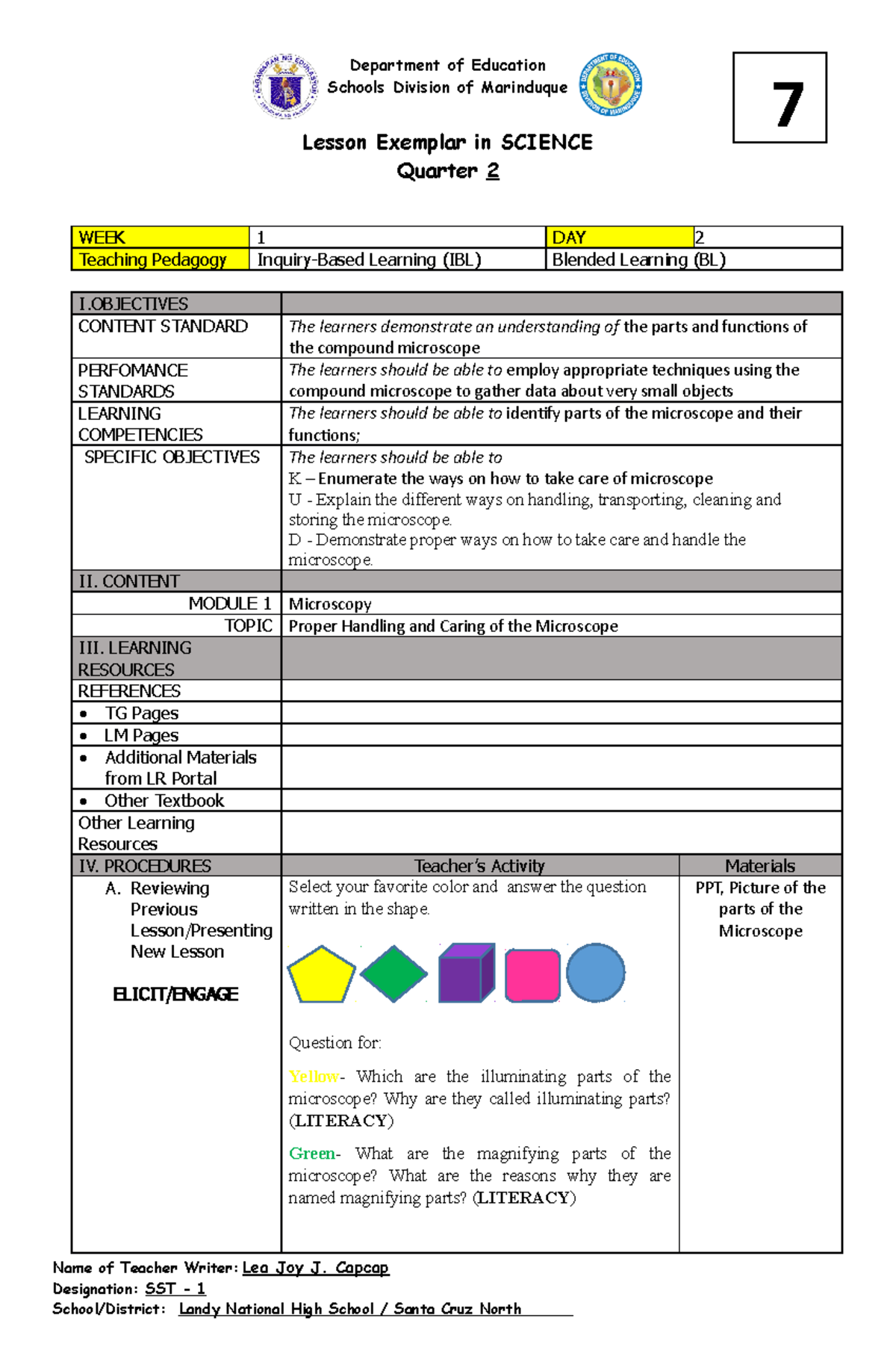 G7Q2W1L2 Evaluated - Daily lesson log - Schools Division of Marinduque ...