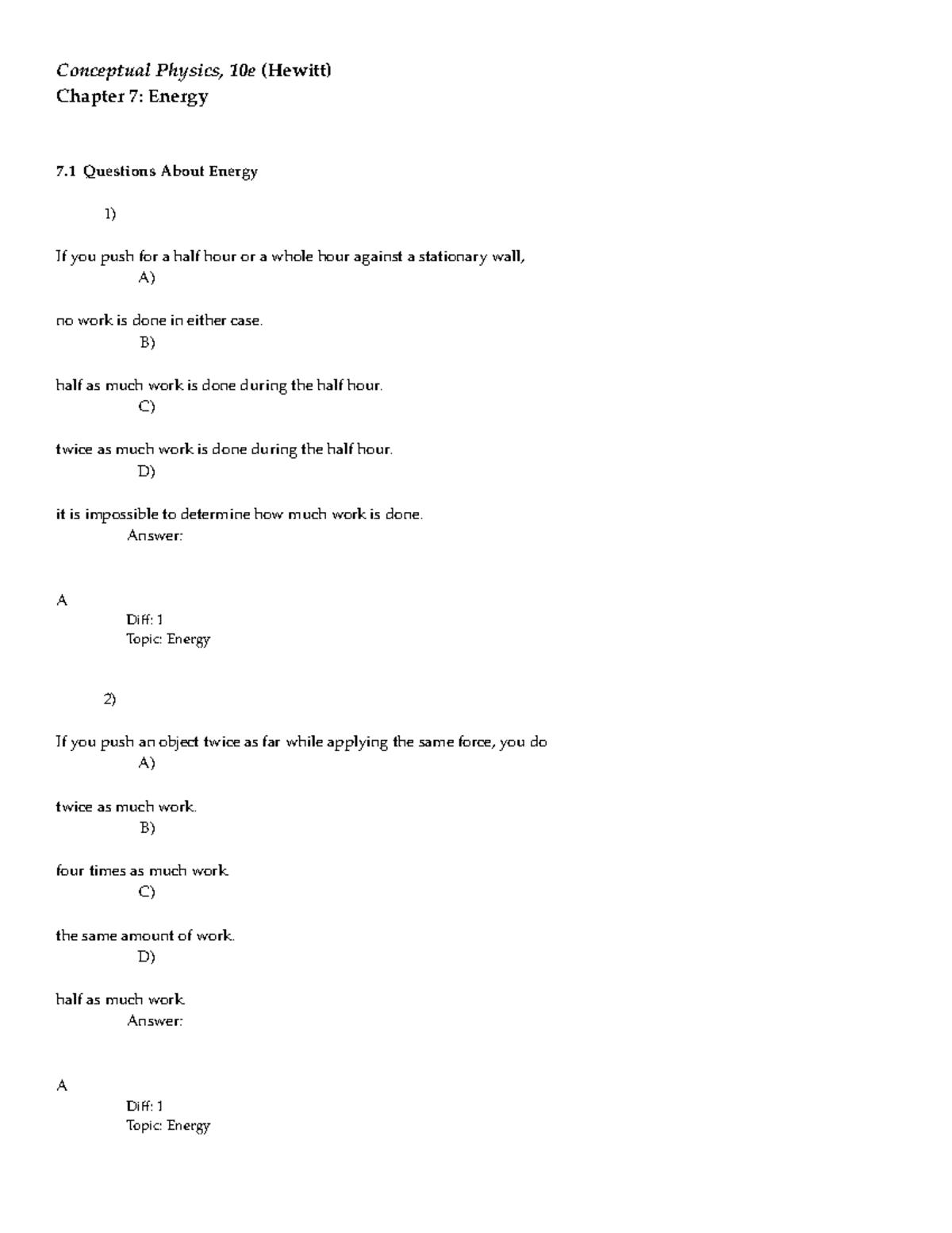 Conceptual Physics doc 5 - Conceptual Physics, 10e (Hewitt) Chapter 7 ...