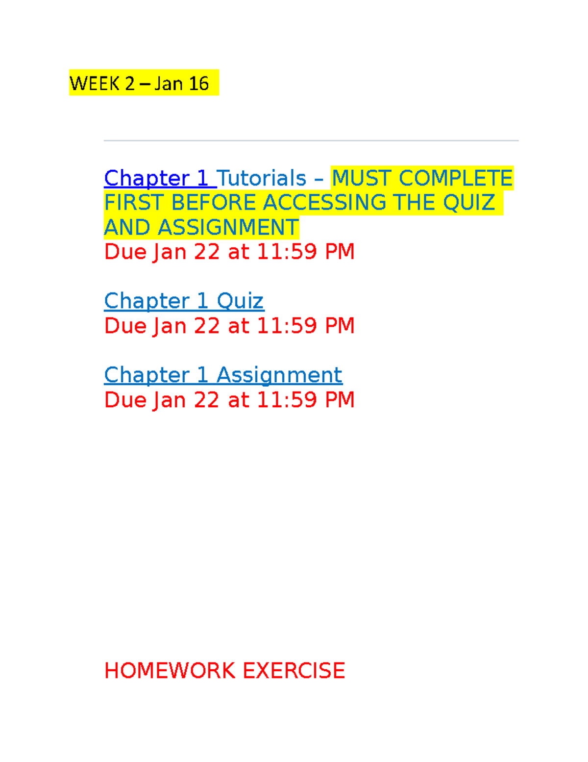 WEEK 21 - exercises - WEEK 2 – Jan 16 Chapter 1 Tutorials – MUST ...