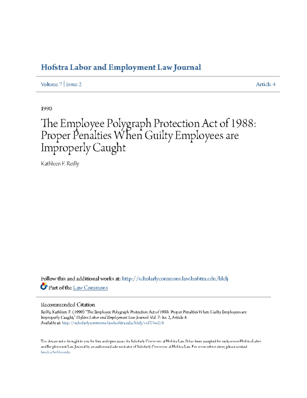The Employee Polygraph Protection Act of 1988 Proper Penalties W ...