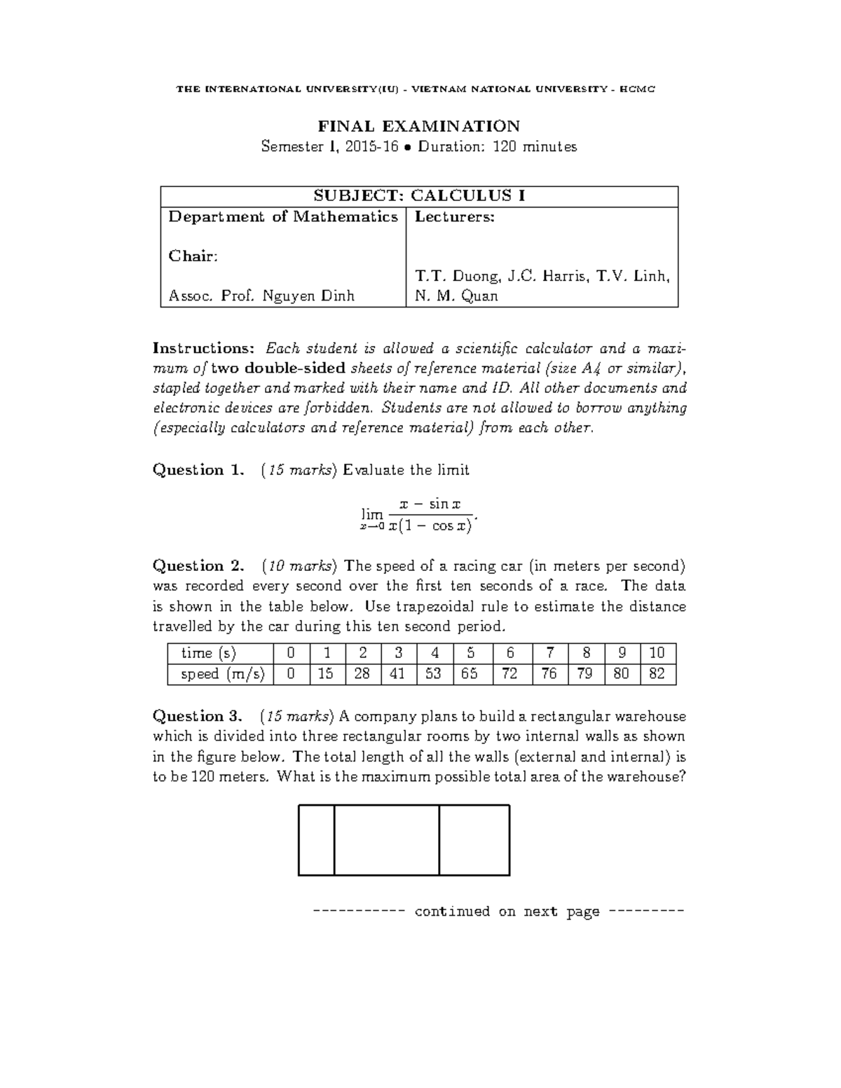Cal1 final 2015-16 S1 with solns J - THE INTERNATIONAL UNIVERSITY(IU) - VIETNAM NATIONAL ...