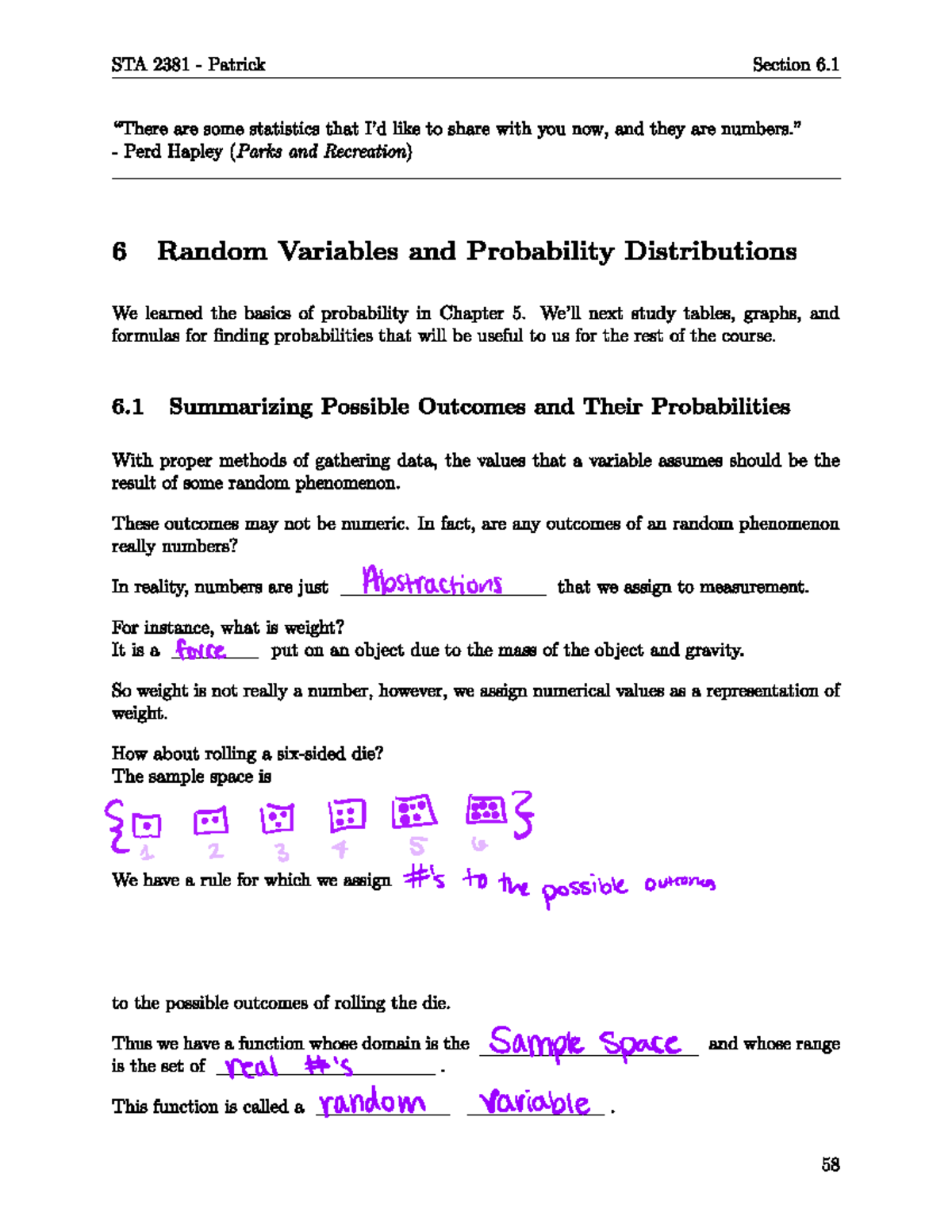 Ch6 stats patrick notes - Abstractions force {☐ } I 2 3 4 5 6 #'s to ...