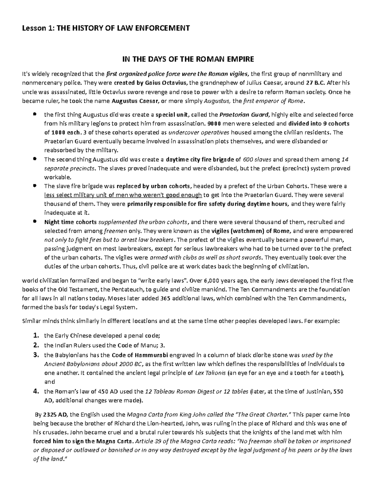 The Evolution of Policing System - Lesson 1: THE HISTORY OF LAW ...