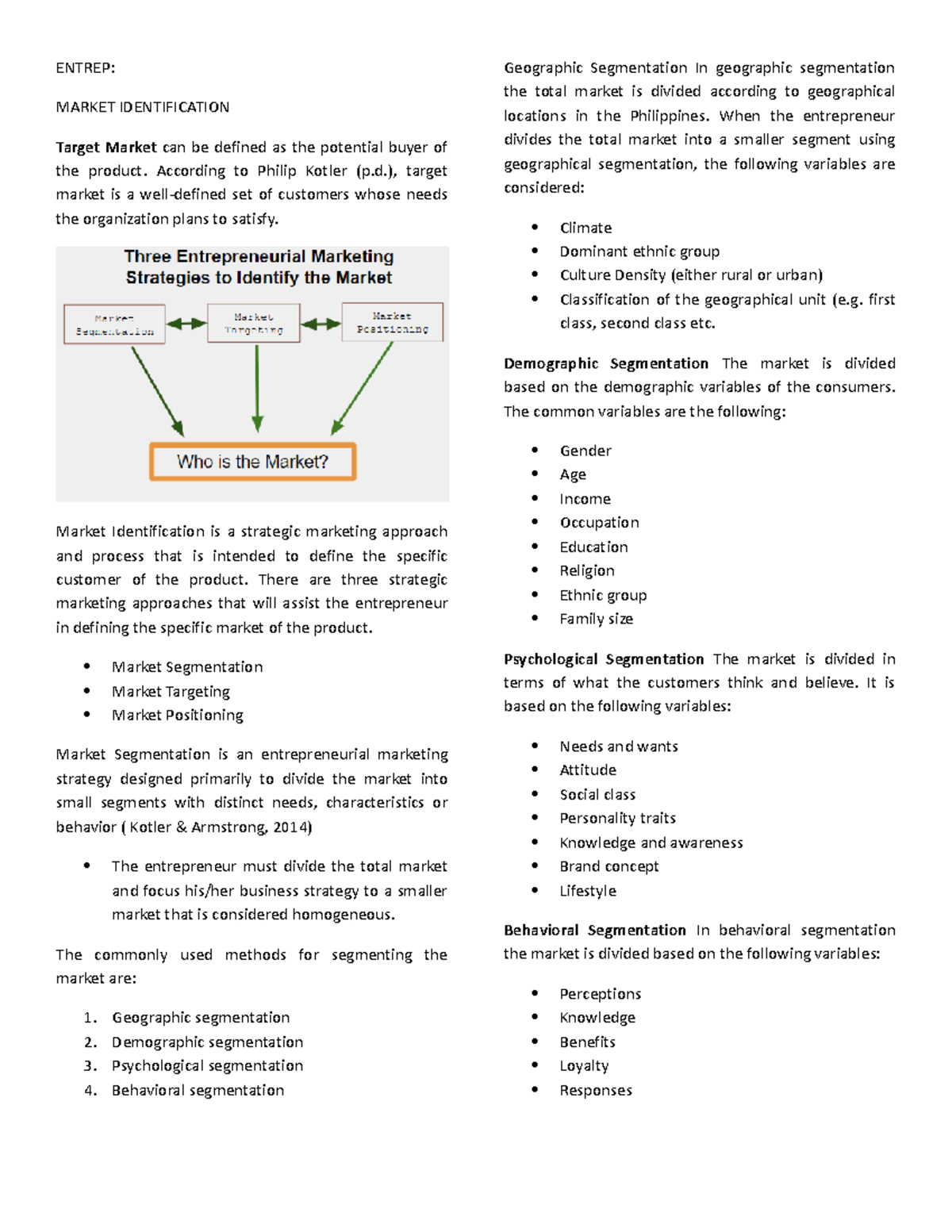 Reviewer in Entrepreneurship - ENTREP: MARKET IDENTIFICATION Target ...