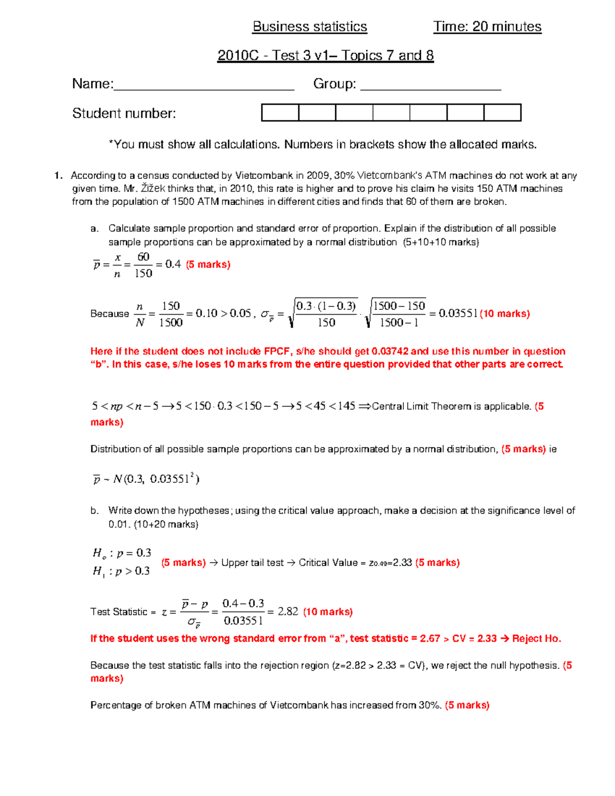 Exam 2010, questions and answers - Business statistics Time: 20 minutes ...