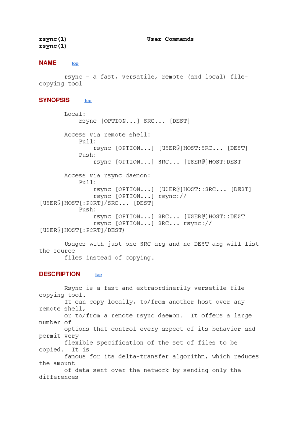 Rsync Rsync 1 User Commands Rsync 1 NAME Top Rsync A Fast