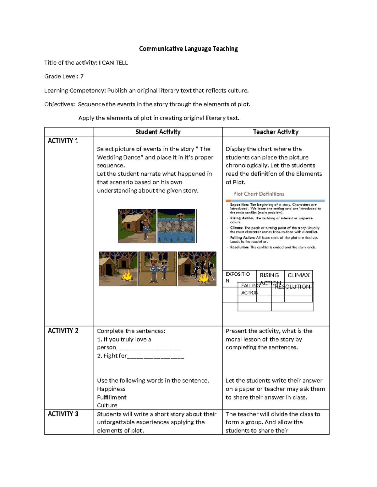 Communicative Language Teaching - Objectives: Sequence the events in ...