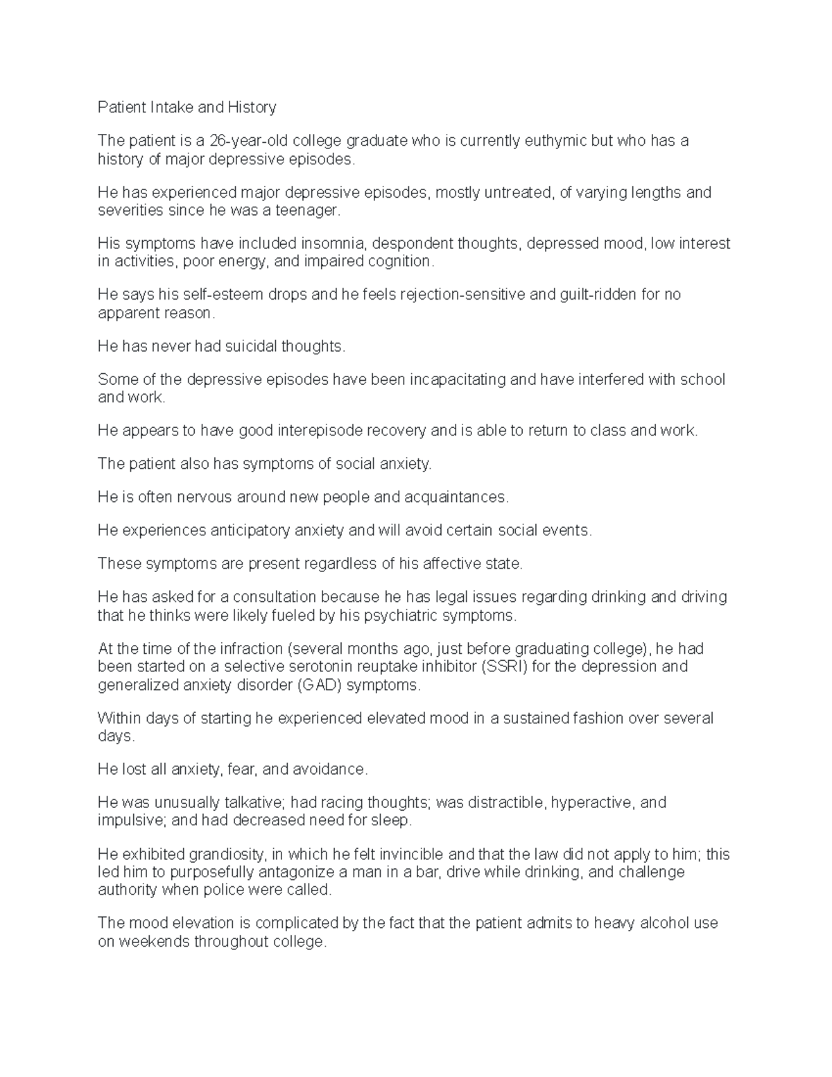 Assignement 4 - Assignment 4 - Patient Intake and History The patient ...