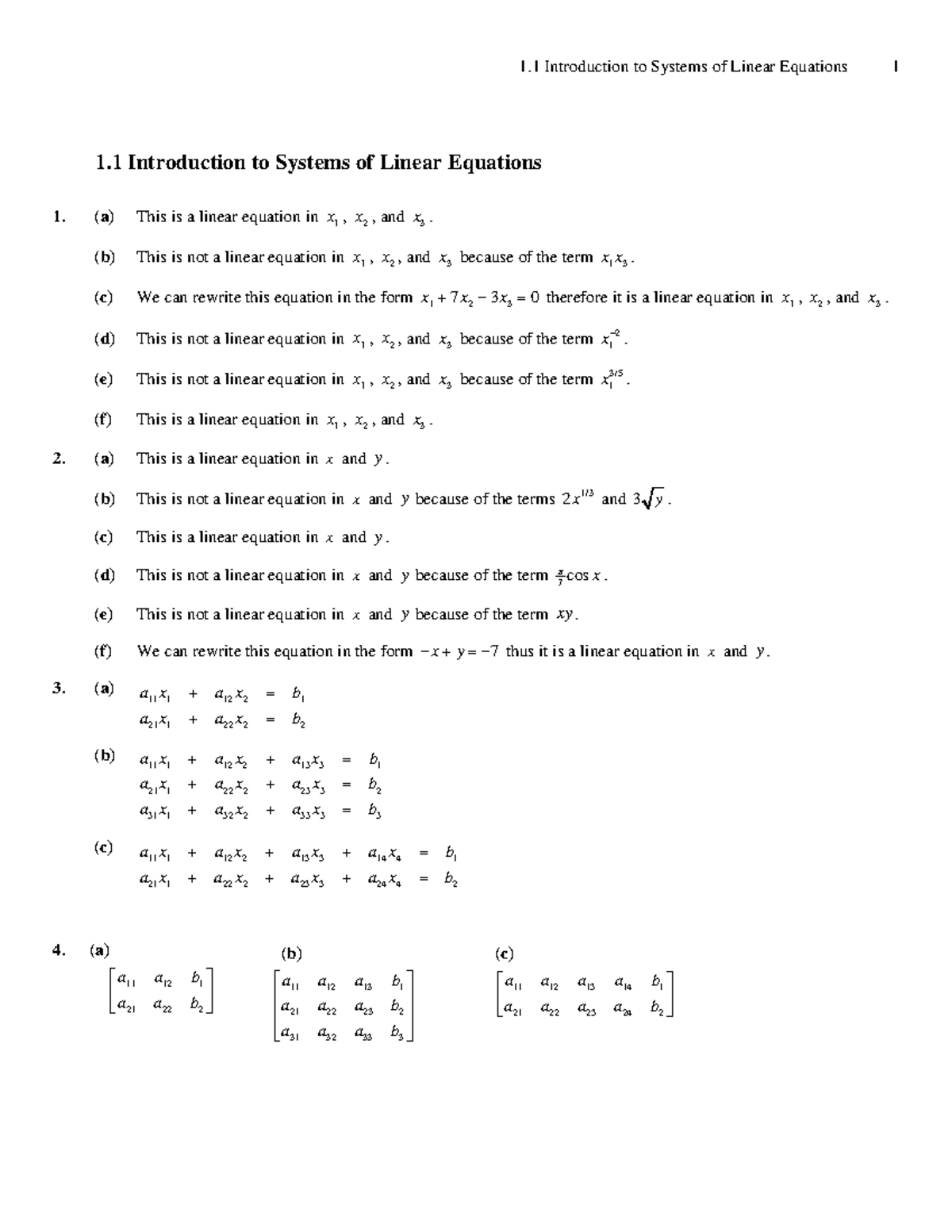 Ch01 - Textbook solutions of Chapter 1 - 1 Introduction to Systems of Linear Equations 1 1 - Studocu