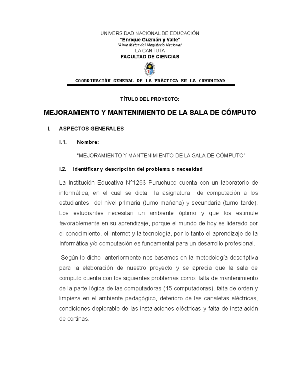 Proyecto Educativo Sala De Computo Universidad Nacional De EducaciÓn
