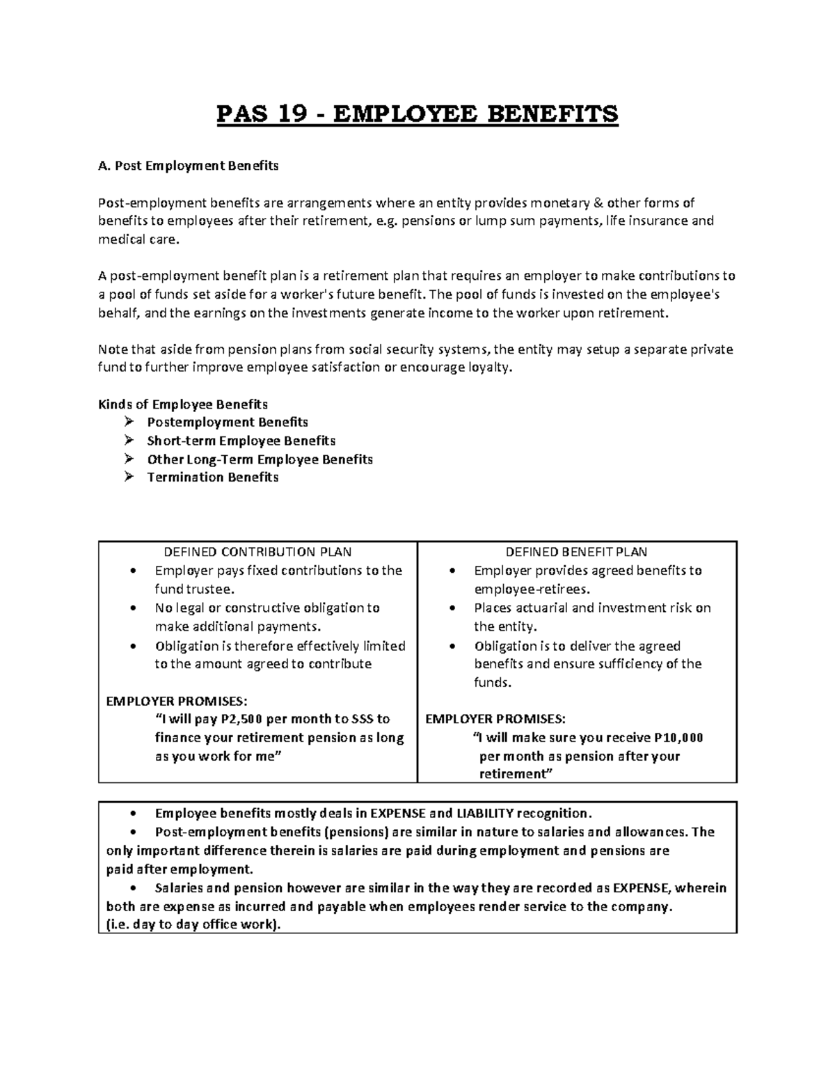 PAS 19 Employee Benefits - PAS 19 - EMPLOYEE BENEFITS A. Post ...