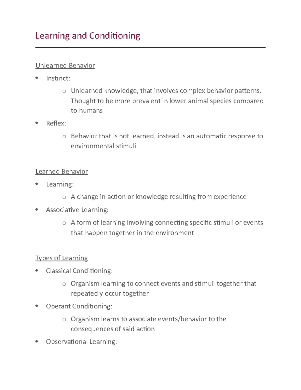 Learning and Conditioning - Learning and Conditioning Unlearned ...