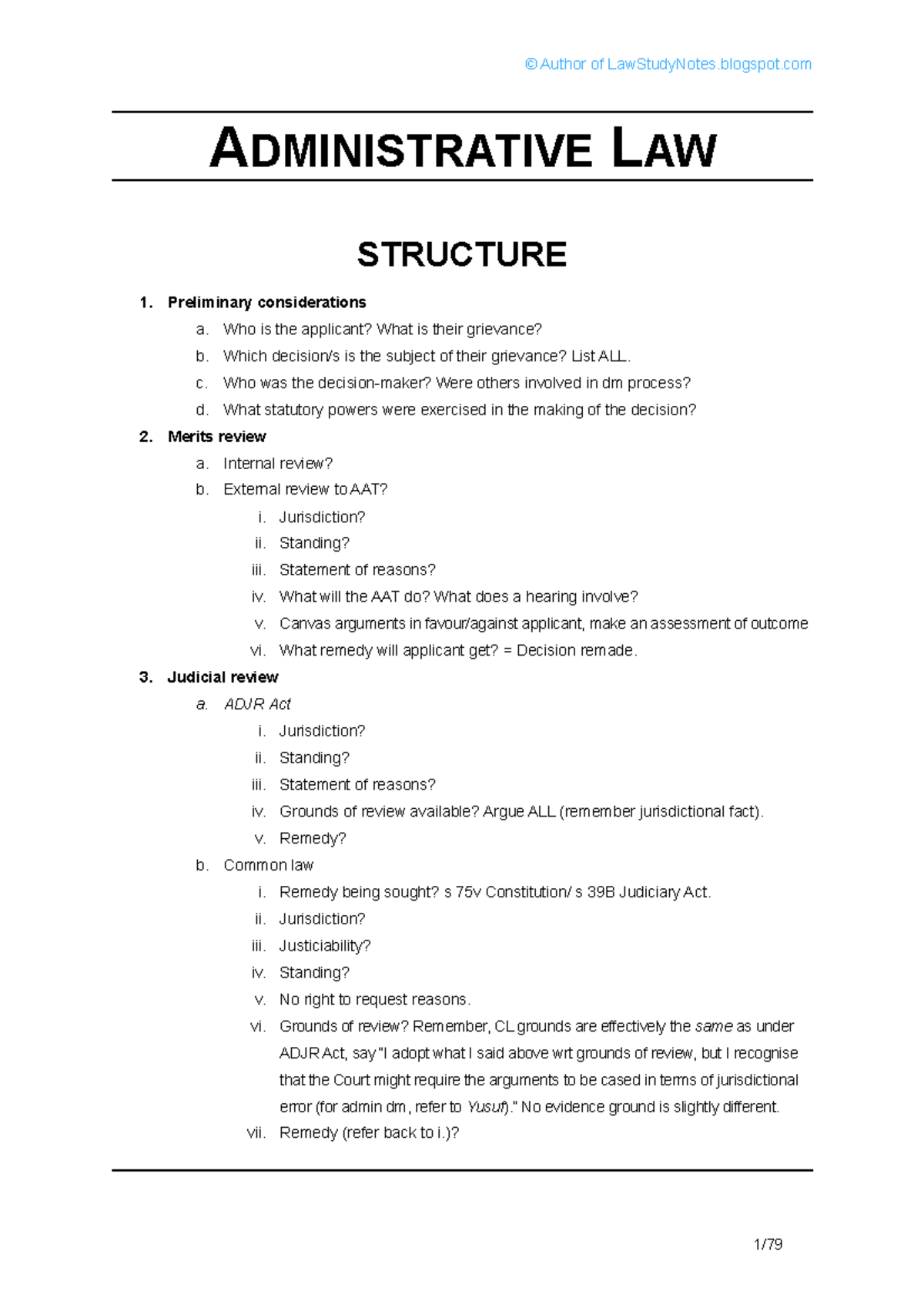 LAW3101 Administrative Law - ADMINISTRATIVE LAW STRUCTURE 1 ...