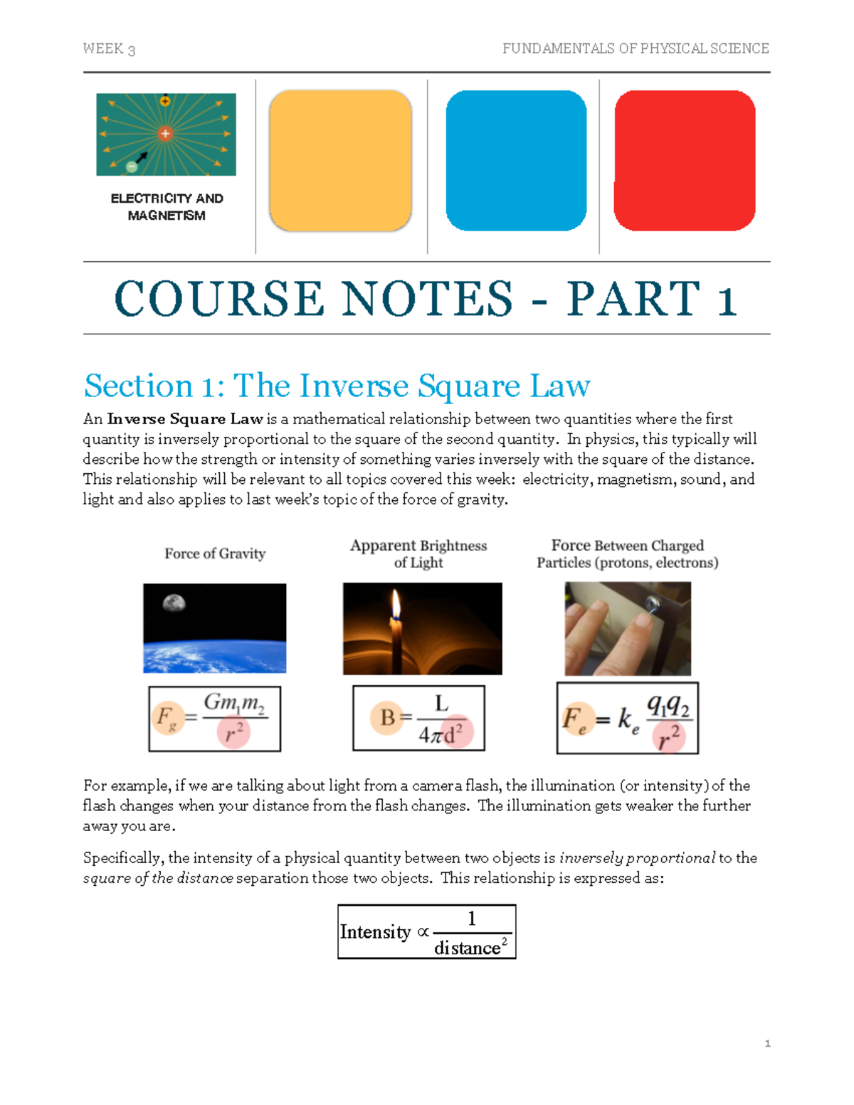 Week 3 Course Notes - Section 1: The Inverse Square Law An Inverse ...