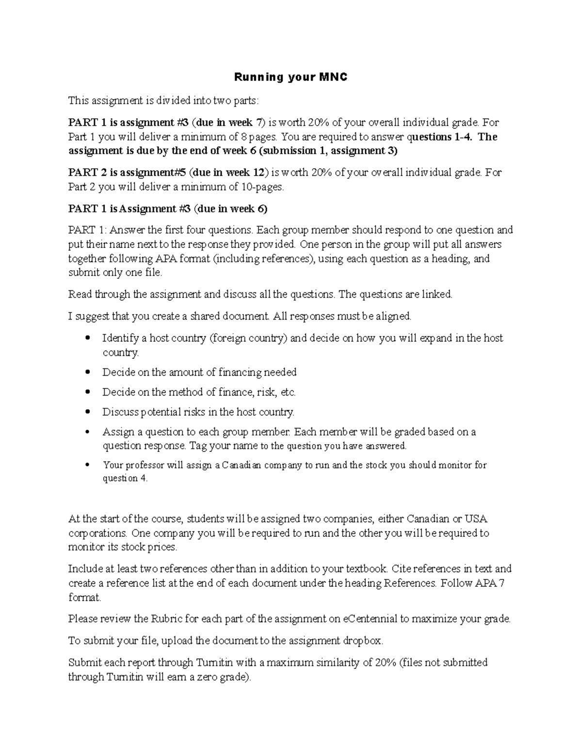 Assignmnet 3 and 5 Running Your MNC Project S - Running your MNC This ...