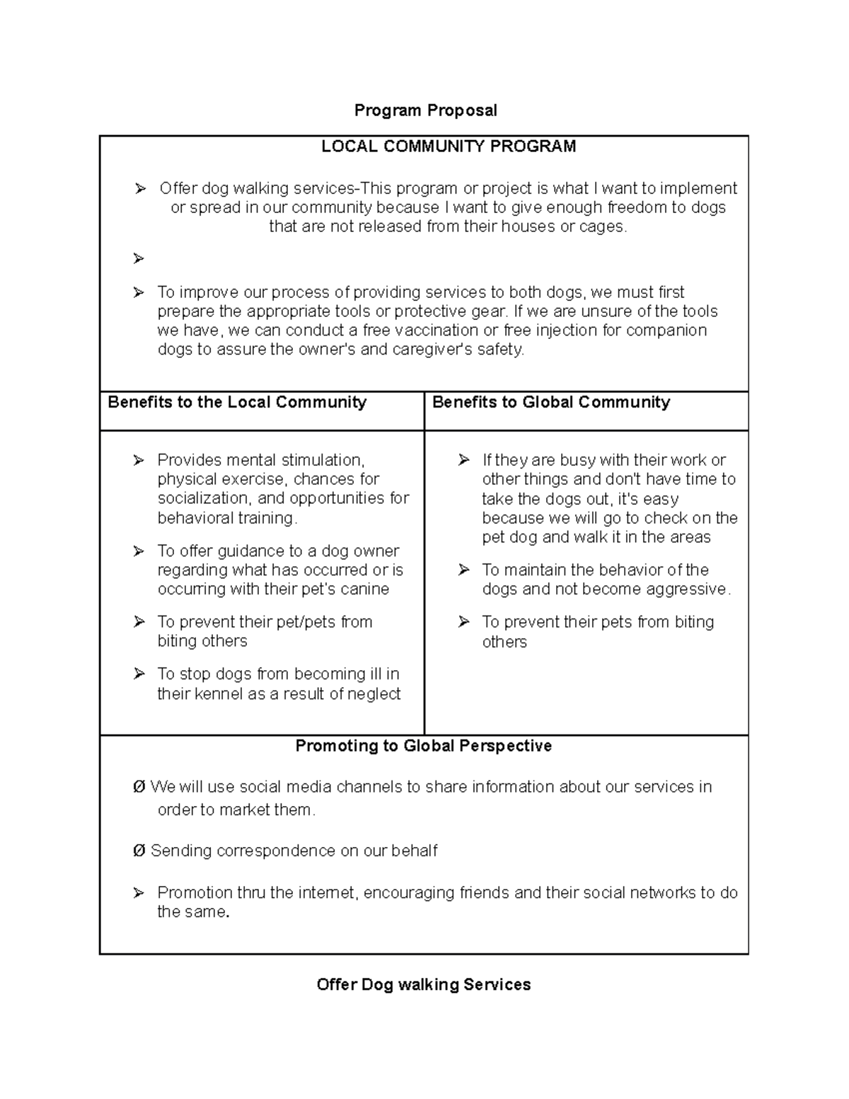 Dog walk - project proposal - Program Proposal LOCAL COMMUNITY PROGRAM ...