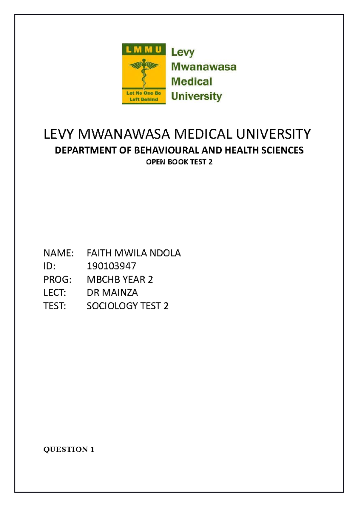LEVY Mwanawasa Medical University - LEVY MWANAWASA MEDICAL UNIVERSITY ...