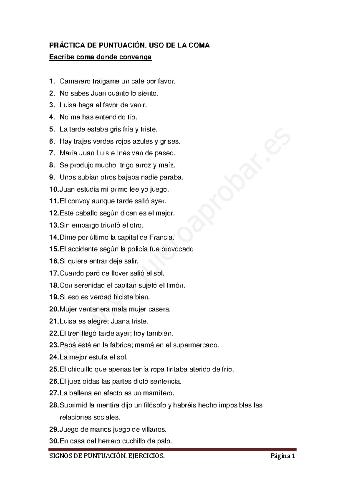 Uso y clasificación de comas - PRÁCTICA DE PUNTUACIÓN. USO DE LA COMA ...