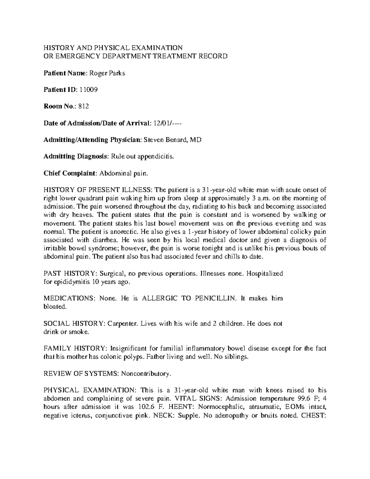 A1 History AND Physical Examination copy type timed writing report ...