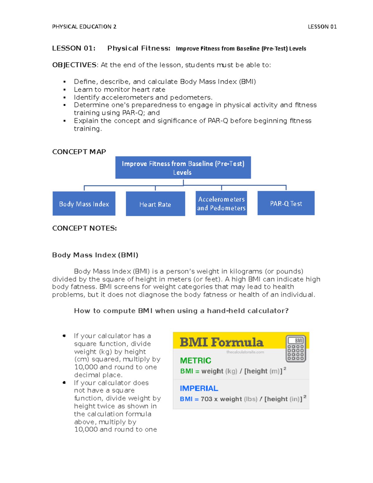 Module 1 Physical Fitness Improve fitness from baseline levels - LESSON ...