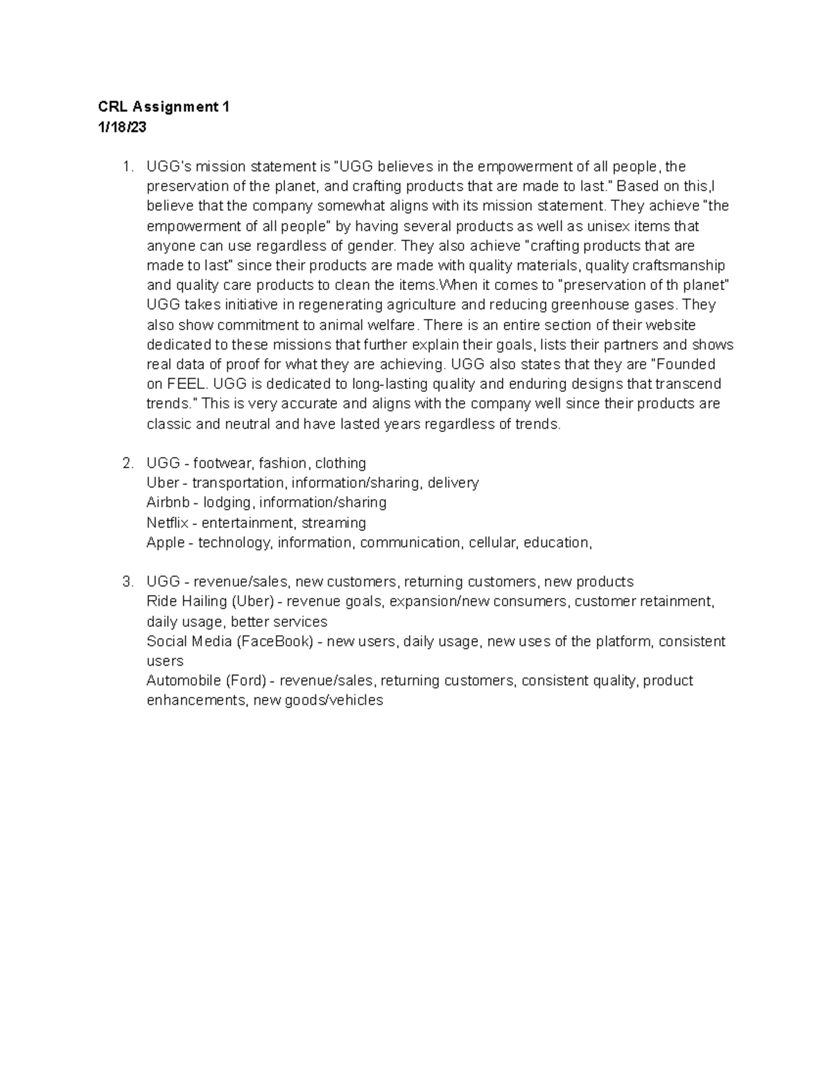 Marketing CRL 1 - Reading assignment and application from coursework. - CRL Assignment 1 1/18 ...