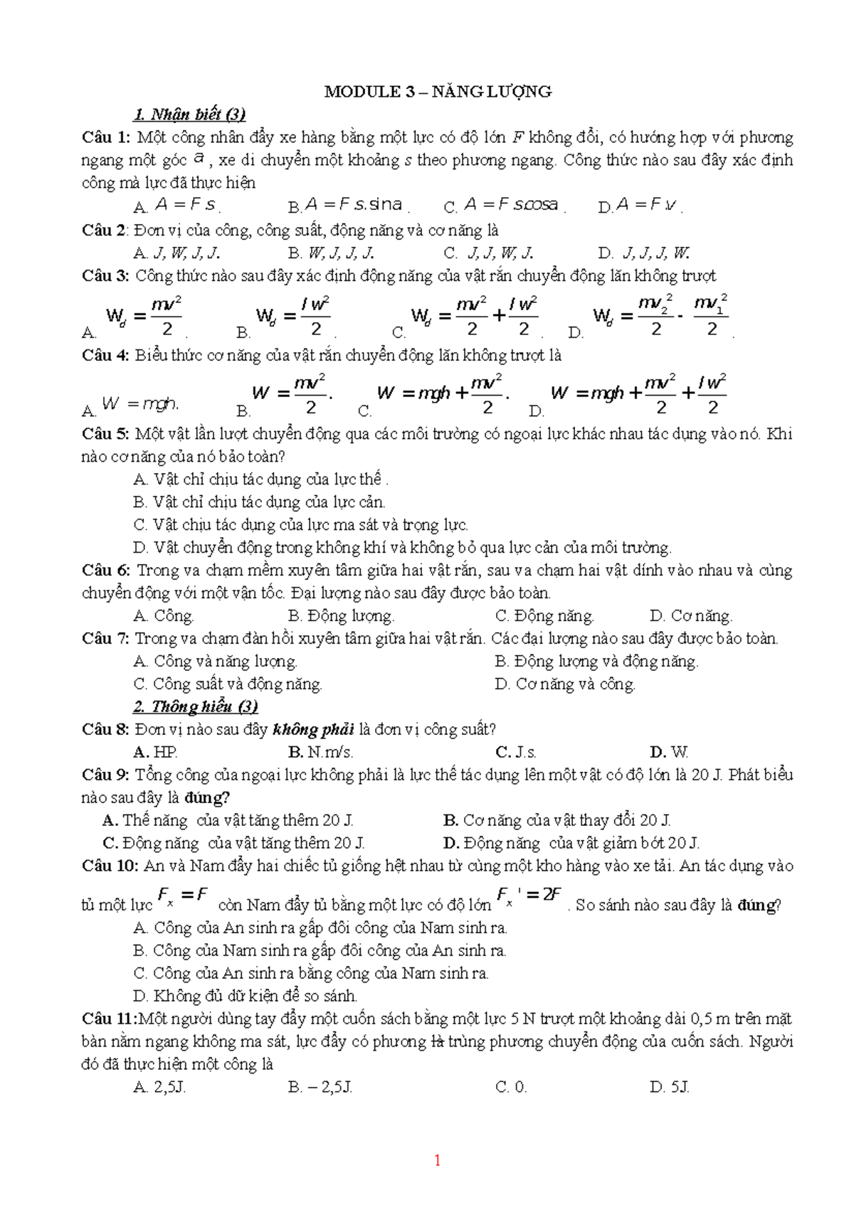 3. BAI TAP Module 3 - giúp mình giải hộ các bài tập với ạ - MODULE 3 – NĂNG LƯỢNG Nhận biết ...
