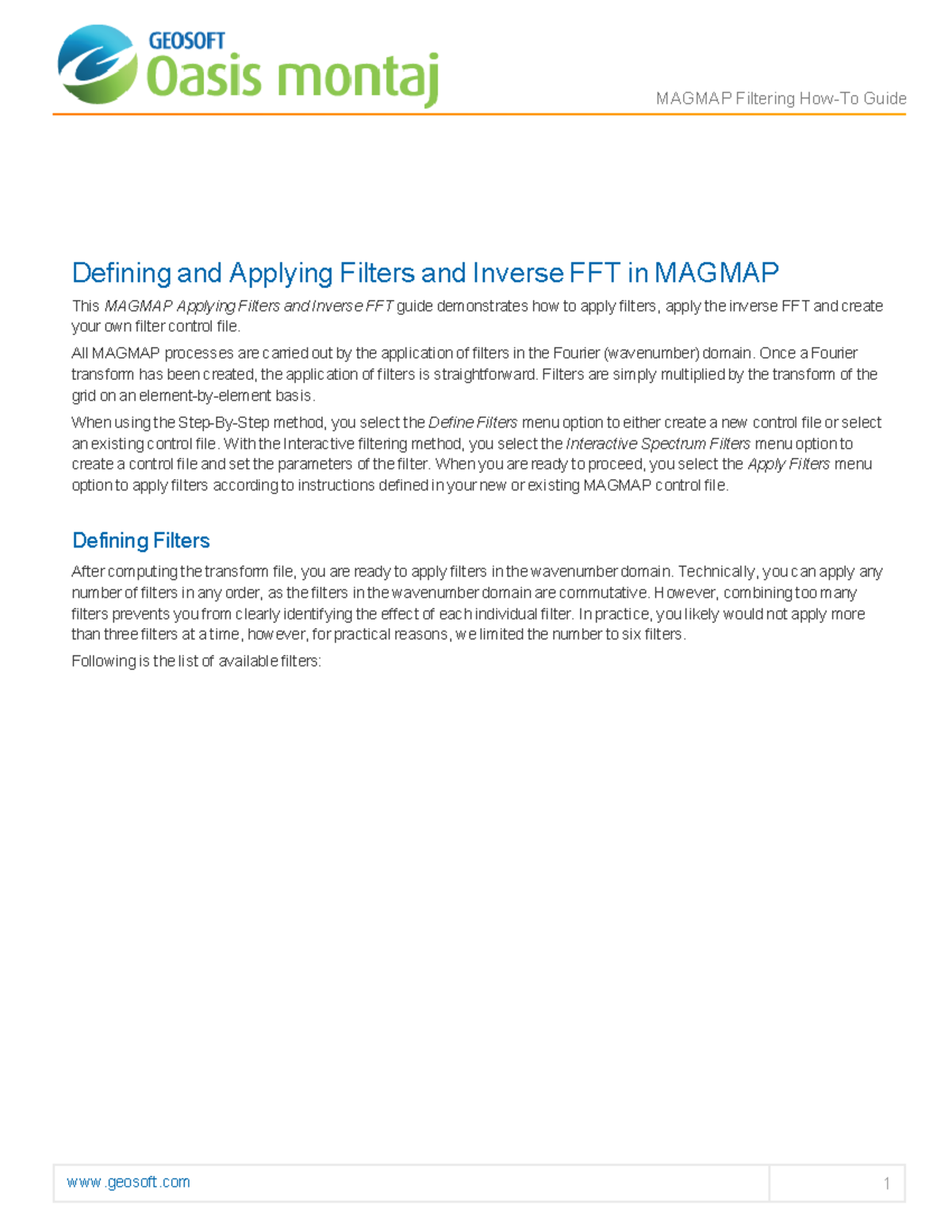 Magmap Filtering How To Guide Defining a - Defining and Applying Filters and Inverse FFT in ...