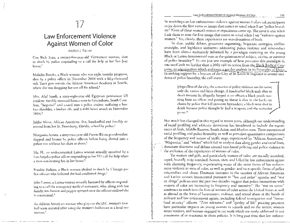 Law Enforcement Violence Against Women of Color - 01:988:101 - Studocu