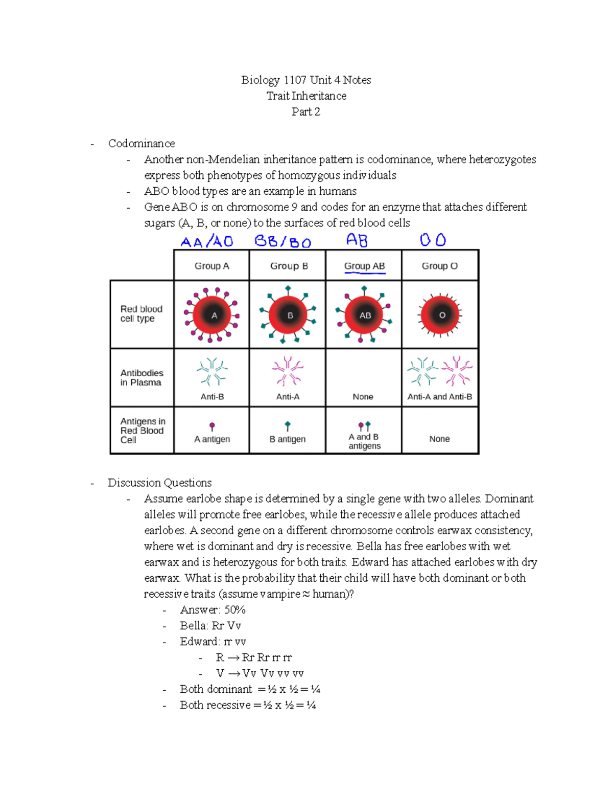 Biology 1107 Unit 4 Notes Part 2 - Biology 1107 Unit 4 Notes Trait ...