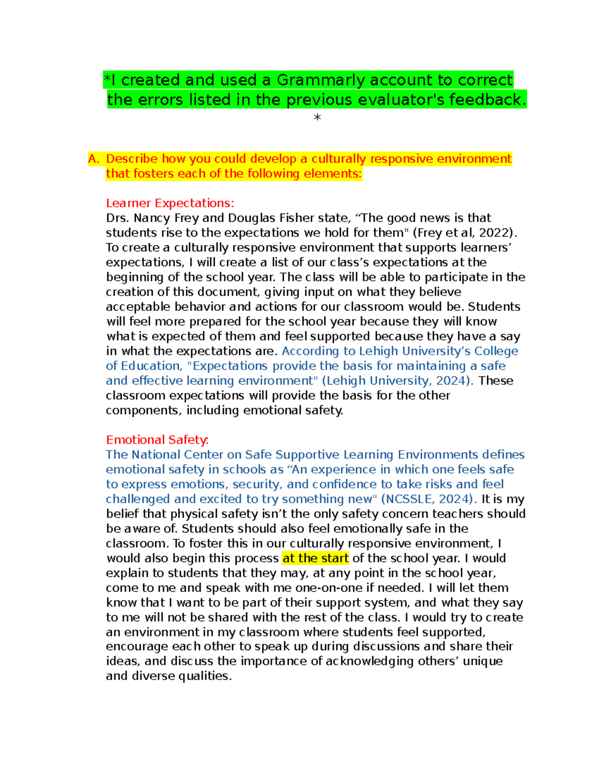 Learning as a Science d186 task 1 - *I created and used a Grammarly ...