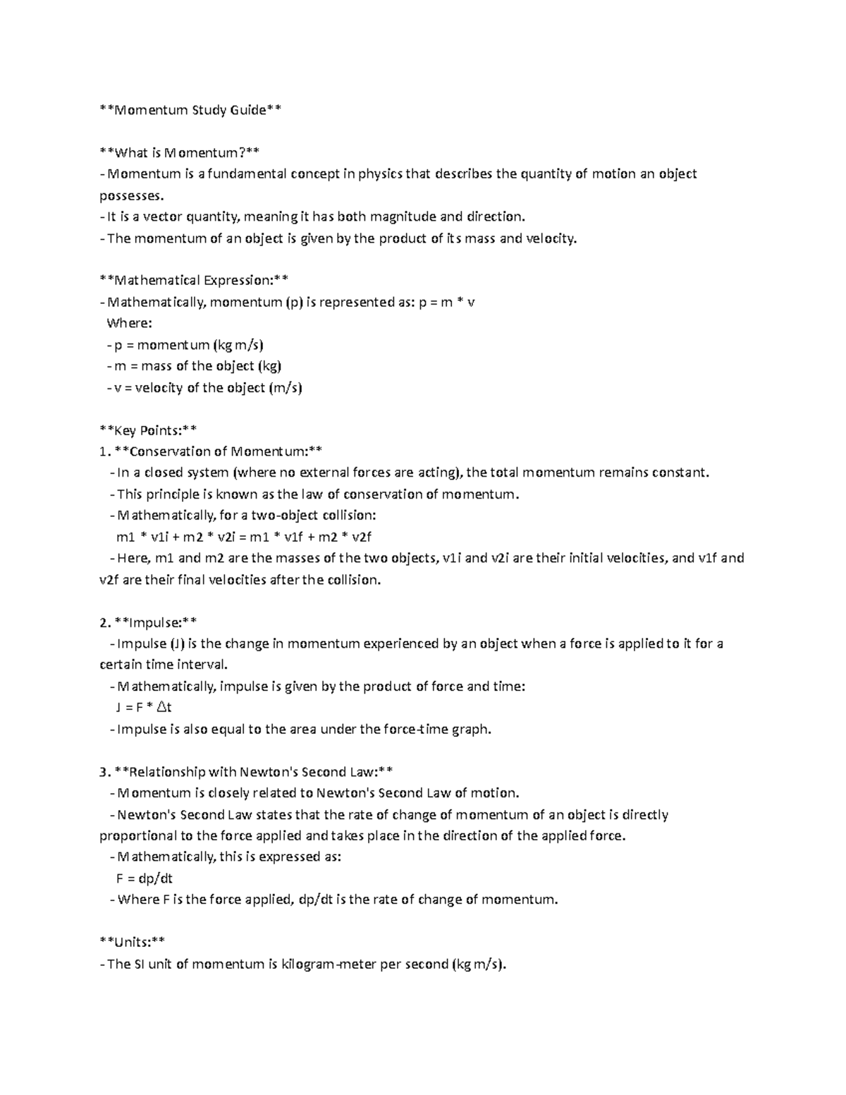 Momentum Notes - Momentum Study Guide What is Momentum? Momentum is a ...