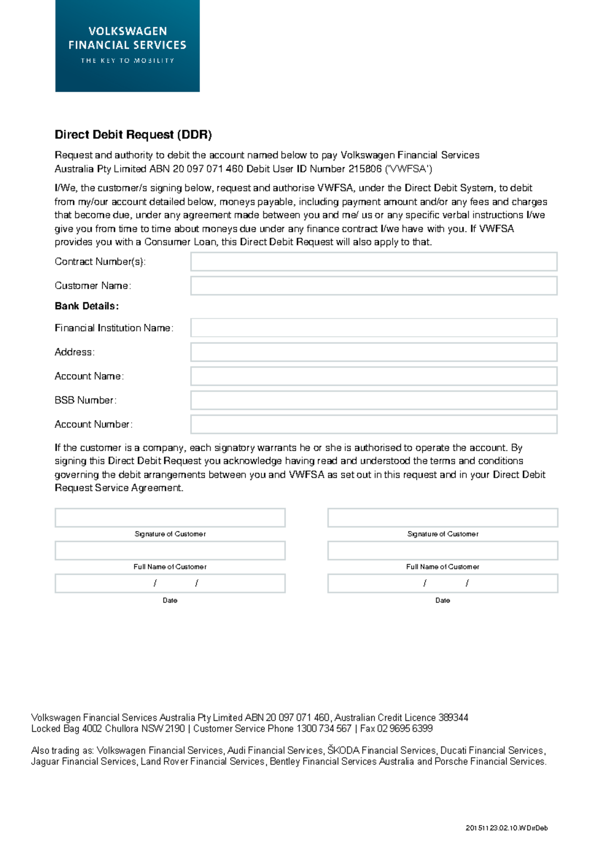 Direct Debit Form (11-03) - 20151123.02.10 Direct Debit Request (DDR ...