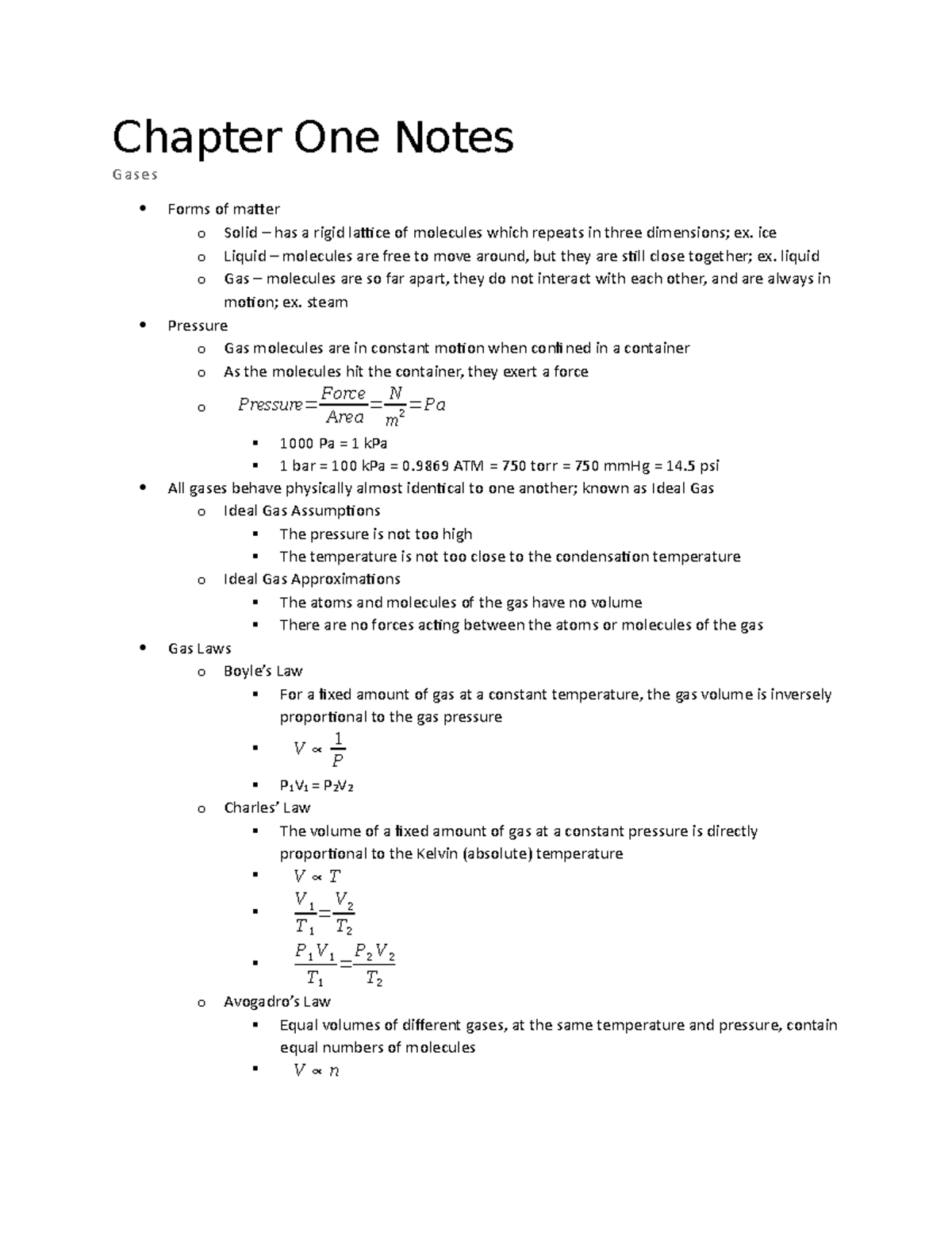 Chapter One Notes - Gases - Chapter One Notes Gases Forms of matter o ...