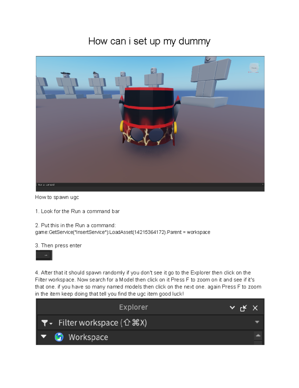Untitled document - How can i set up my dummy How to spawn ugc Look for ...