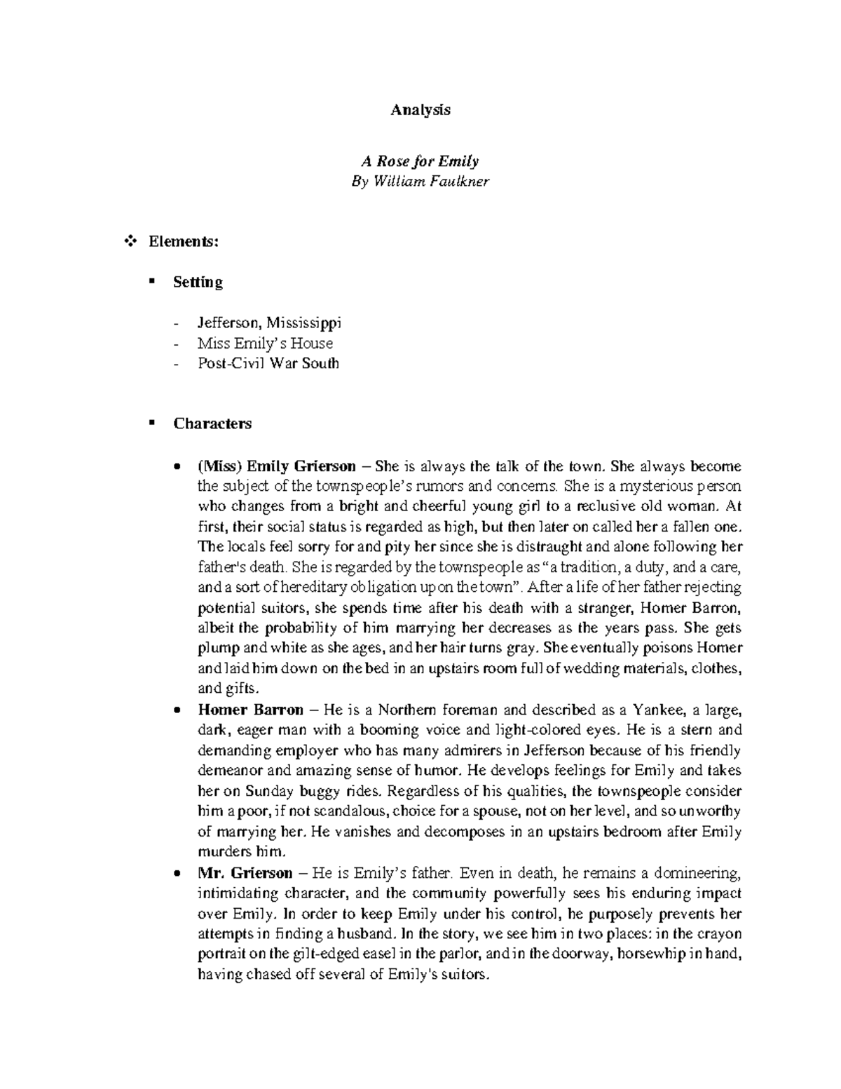 21st Century Literature - Analysis - Analysis A Rose for Emily By ...